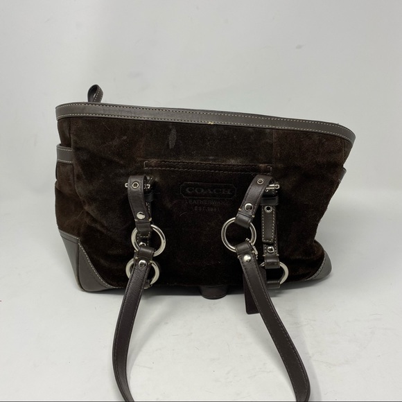 Coach | Bags | Coach Espresso Brown Suede Leather Shoulder Bag | Poshmark